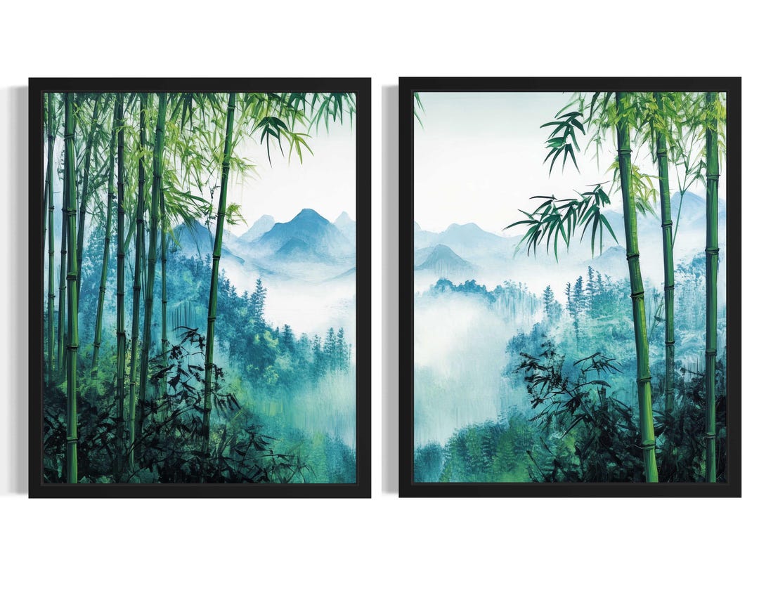 Bamboo Forest Poster Art Print (set of 2), Chinese Wall Art Painting ...