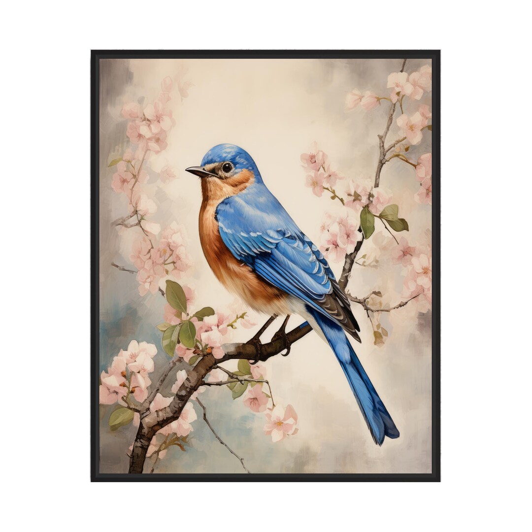 Bluebird Art Print Poster, Vintage Bird Wall Art Painting, Bird Photo ...