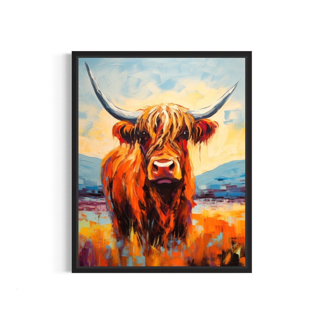 Highland Cow Poster Art Print, Gazelle Abstract Animal Painting Wall ...