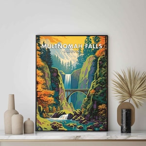 Multnomah Falls Oregon Poster Art Print, Retro National Falls Gifts - Etsy