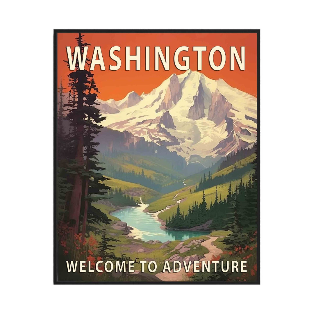 Washington State Scenery Poster Art Print, Retro National Park Gifts - Etsy