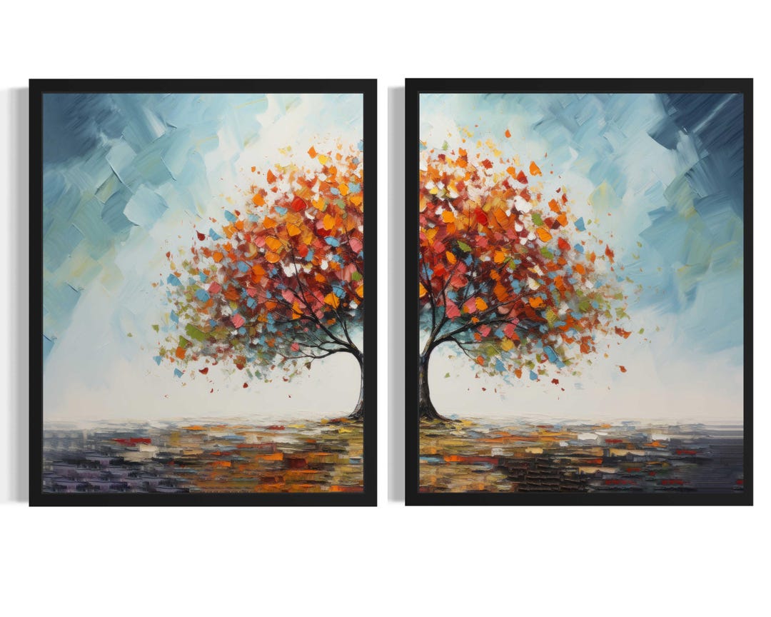 Colorful Tree Poster Art Print (set of 2), Abstract Wall Art Painting ...