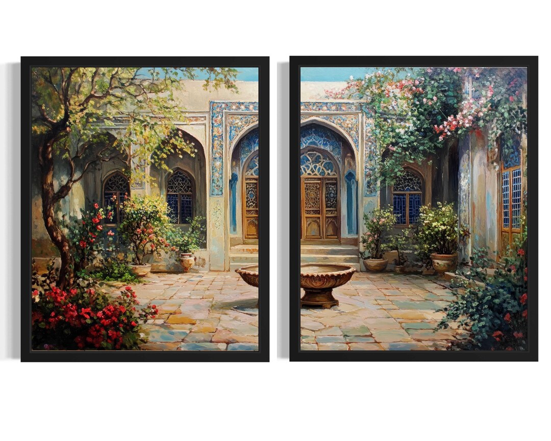 Persian Poster Art Print (set of 2), Courtyard and Garden Wall Art ...