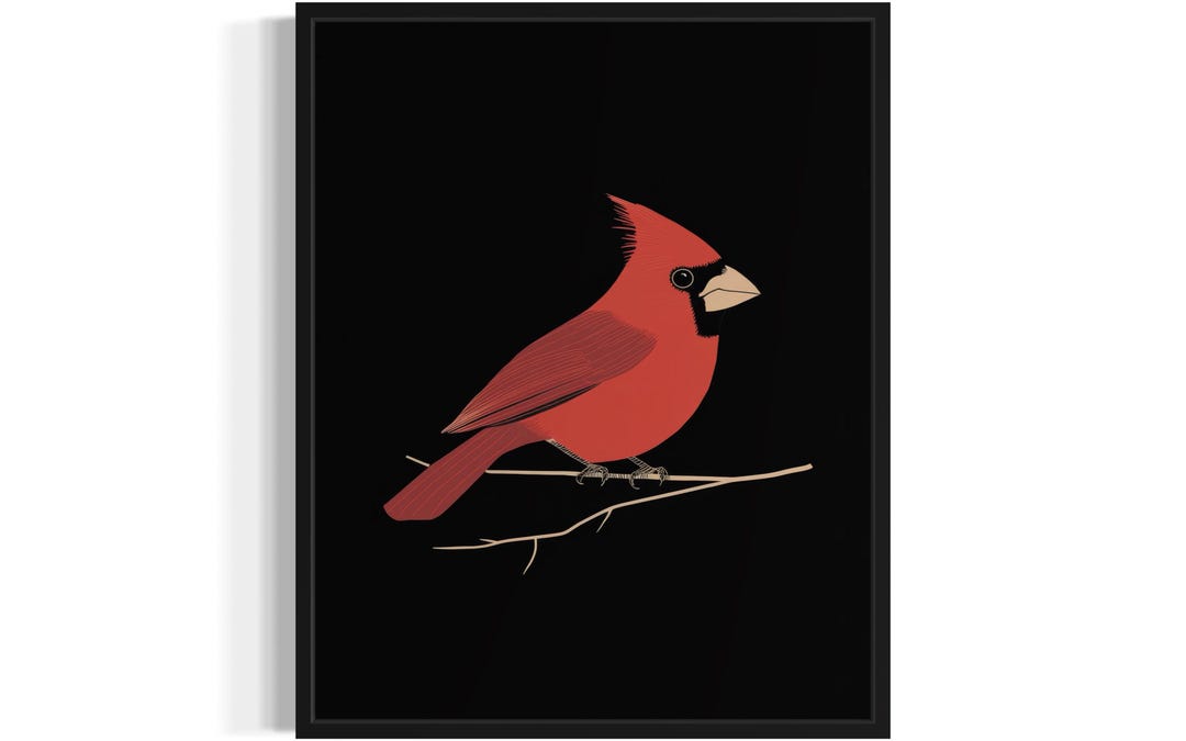Northern Cardinal Poster Art Print, Black Background Wall Art Painting ...