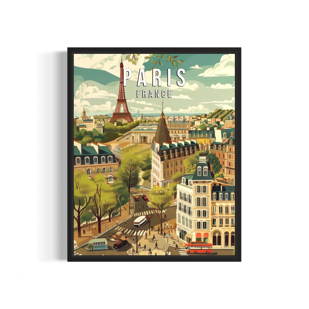 Paris France Poster Art Print, City Retro Vintage Painting Wall Art ...