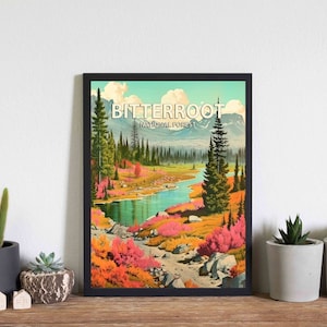 Bitterroot National Forest Poster Art Print, Retro National Park Gifts ...