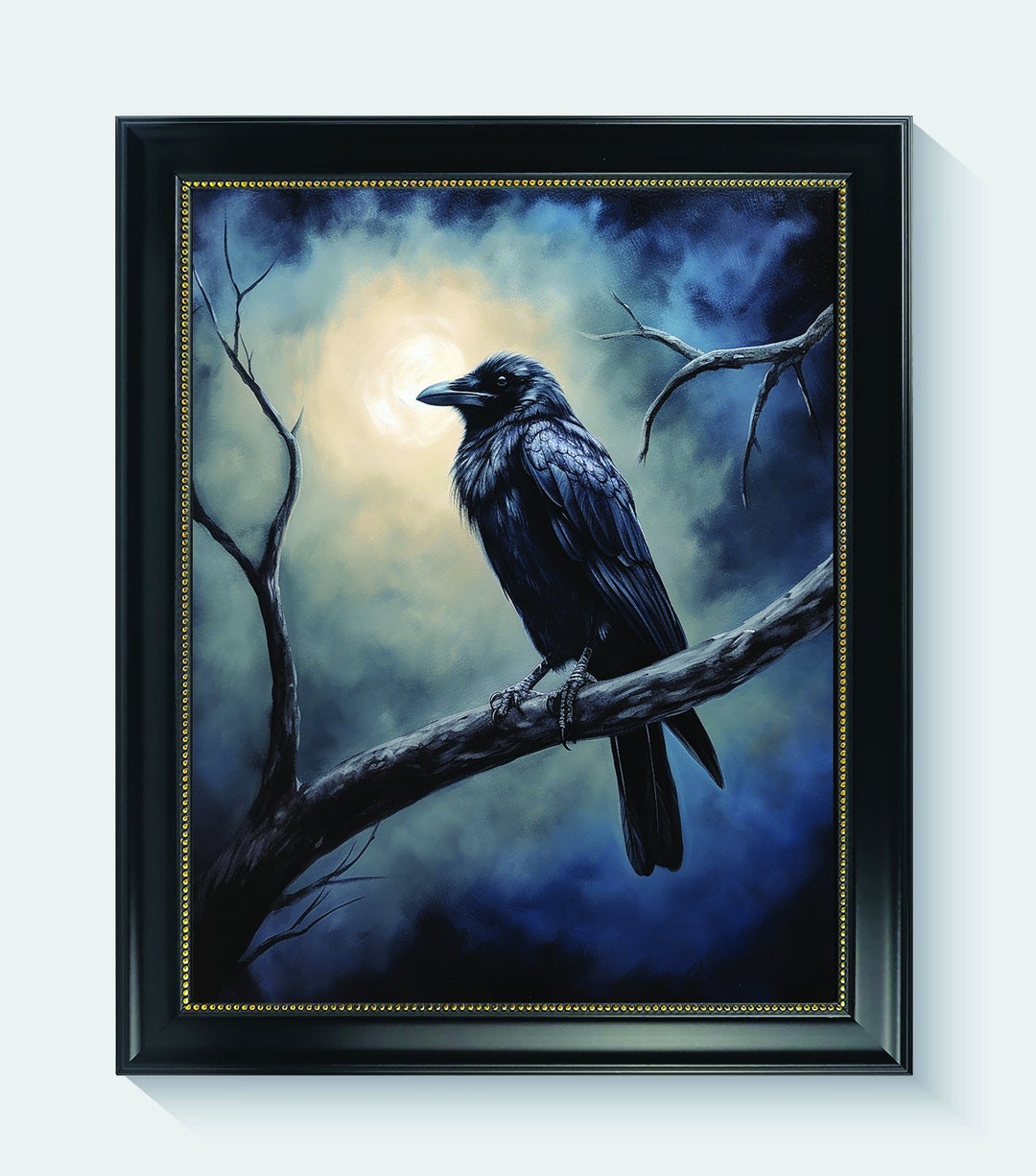 Crow Under the Moonlight Poster Art Print, Gothic Wall Decor Painting ...