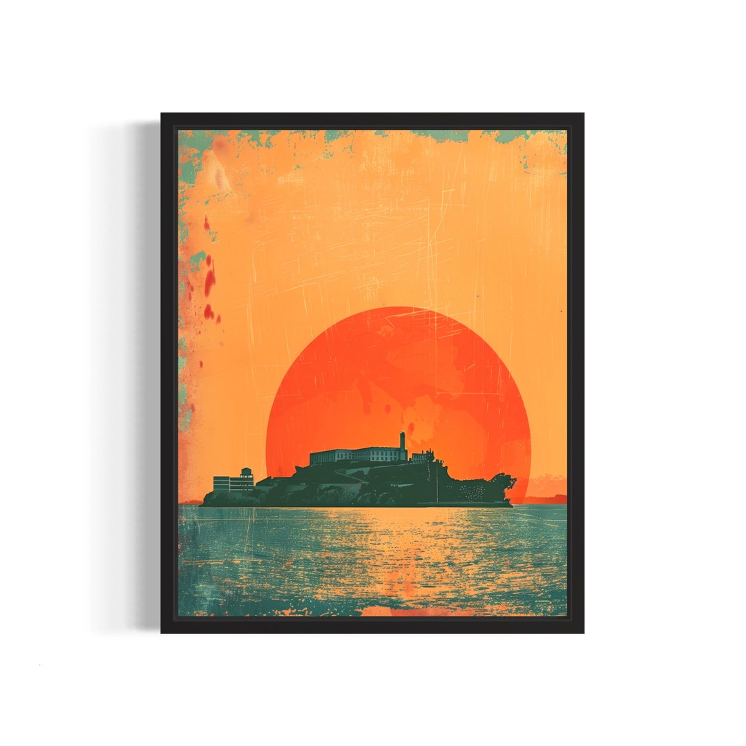 Alcatraz Island Poster Art Print, Vintage Retro Landmarks Painting Wall ...