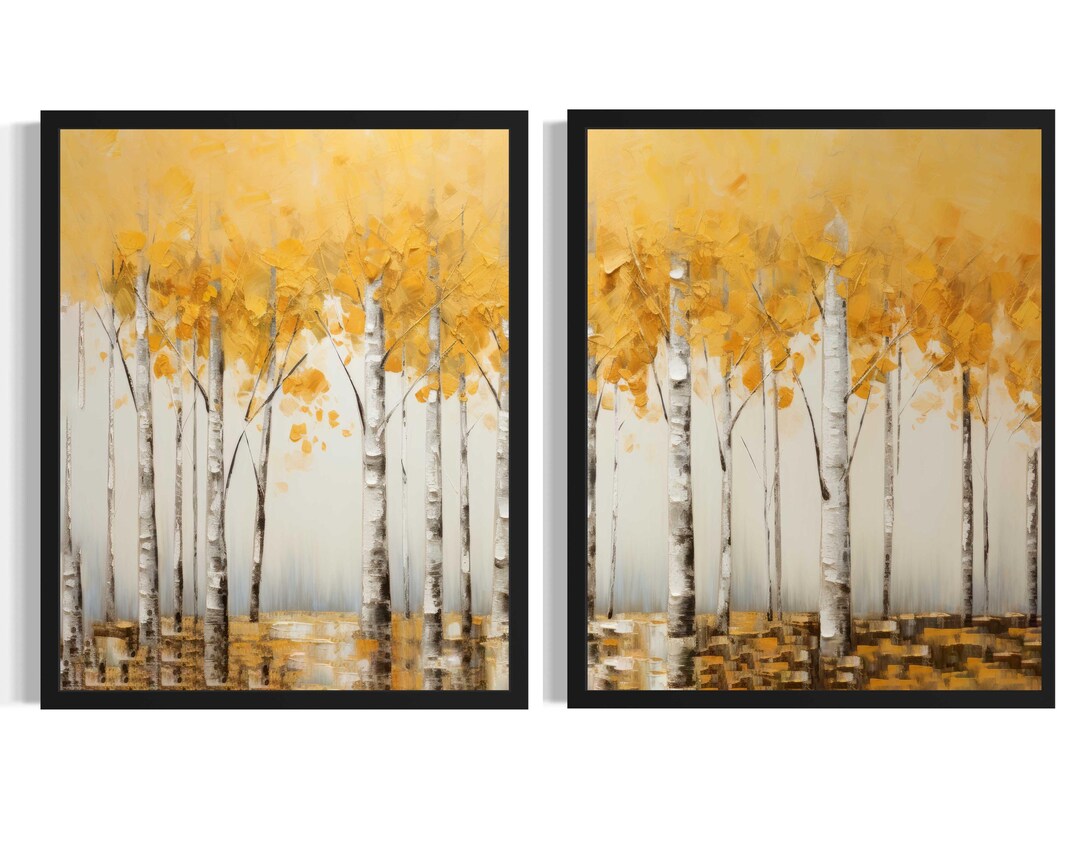 Yellow Abstract Tree Poster Art Print (set of 2), Abstract Wall Art ...