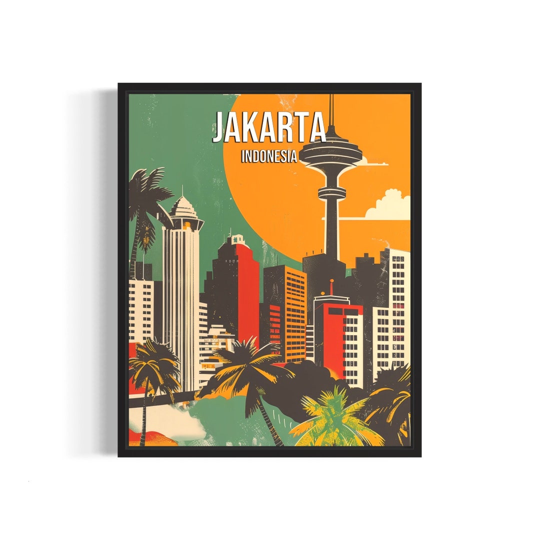Jakarta Indonesia Poster Art Print, City Retro Vintage Painting Wall ...