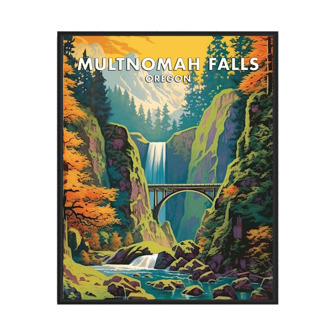 Multnomah Falls Oregon Poster Art Print, Retro National Falls Gifts - Etsy
