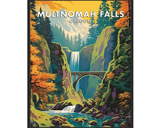 Multnomah Falls Oregon Poster Art Print, Retro National Falls Gifts - Etsy