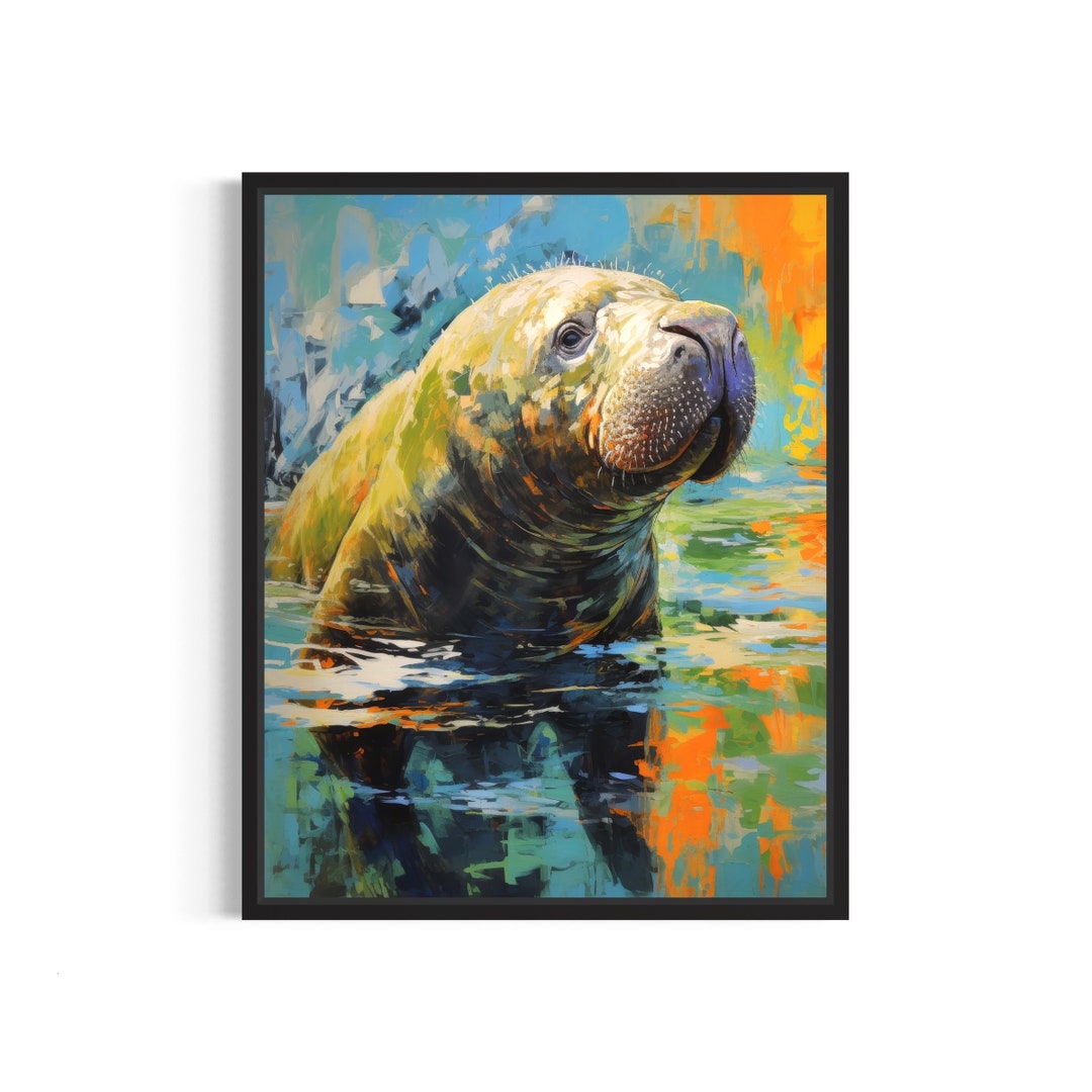 Manatee Poster Kunst Druck, Abstrakte Tier Malerei Wand-Dekor - Etsy.de