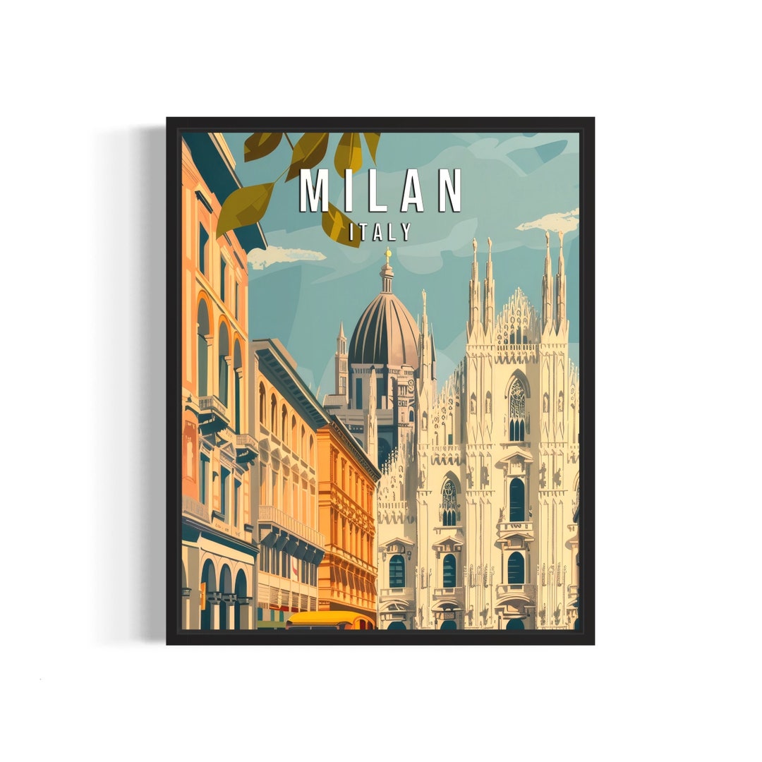 Milan Italy Poster Art Print, City Retro Vintage Painting Wall Art ...