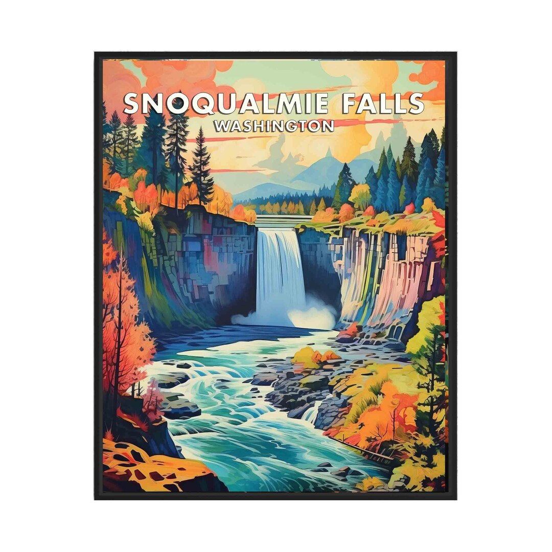 Snoqualmie Falls Washington Poster Art Print, Retro National Falls ...