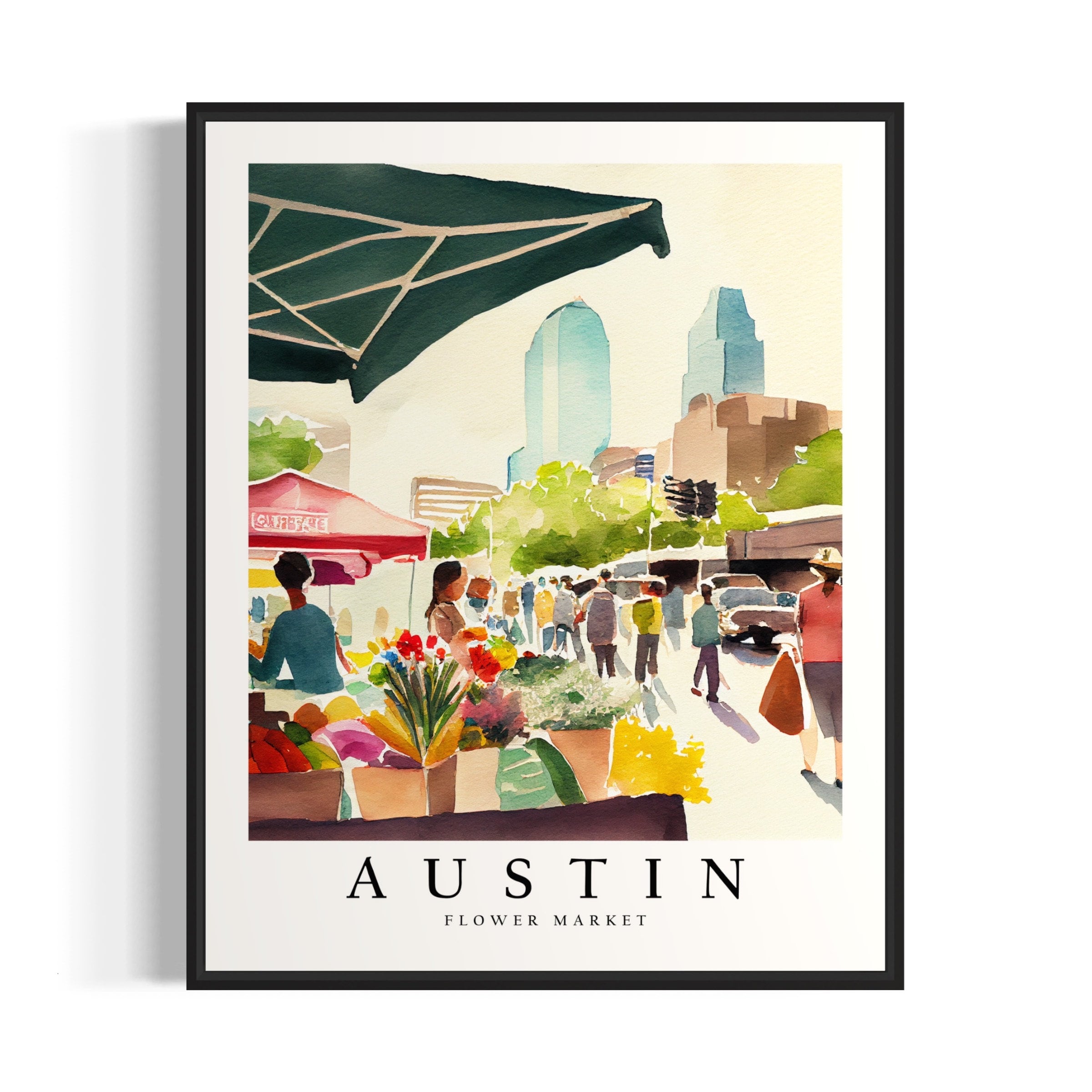 Austin Flower Market Watercolor Painting Austin Botanical Skyline ...