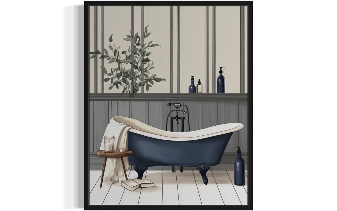 Vintage Blue Poster Art Print, Restroom Wall Art Painting Picture ...