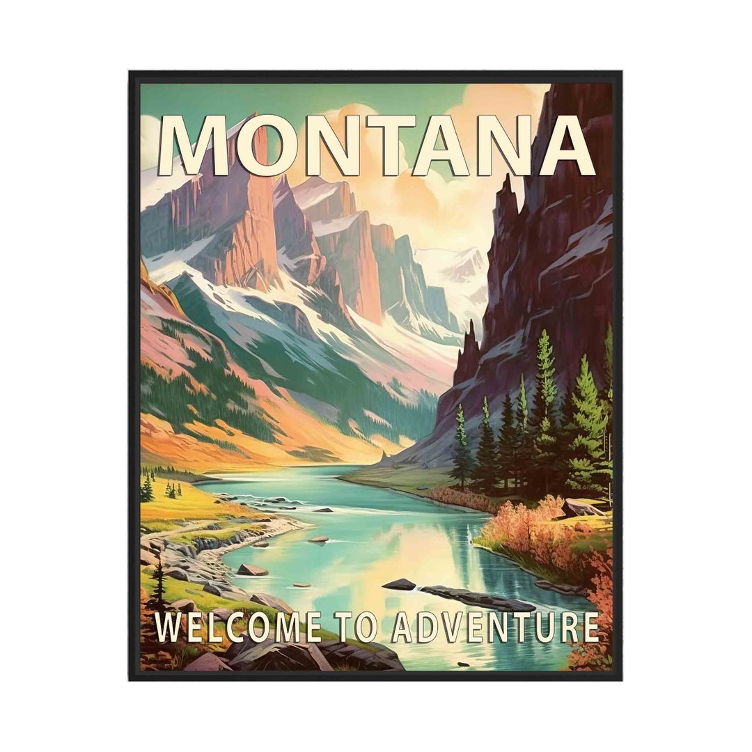 Montana State Scenery Poster Art Print, Retro National Park Gifts - Etsy