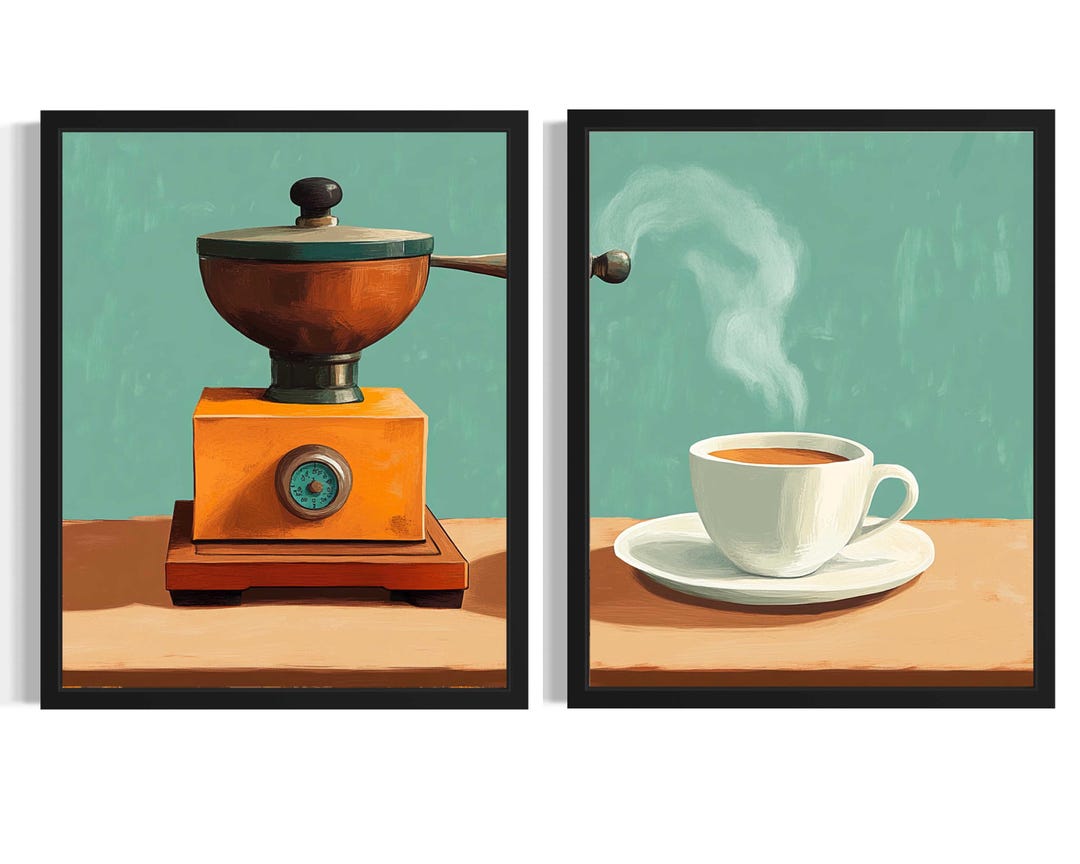 Coffee and Grinder Poster Art Print (set of 2), Kitchen Wall Art ...