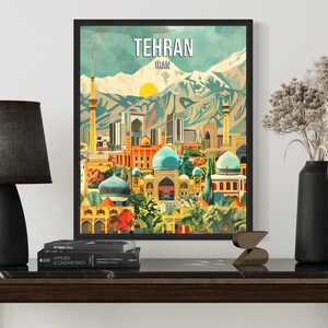 Tehran Iran Poster Art Print, City Retro Vintage Painting Wall Art ...