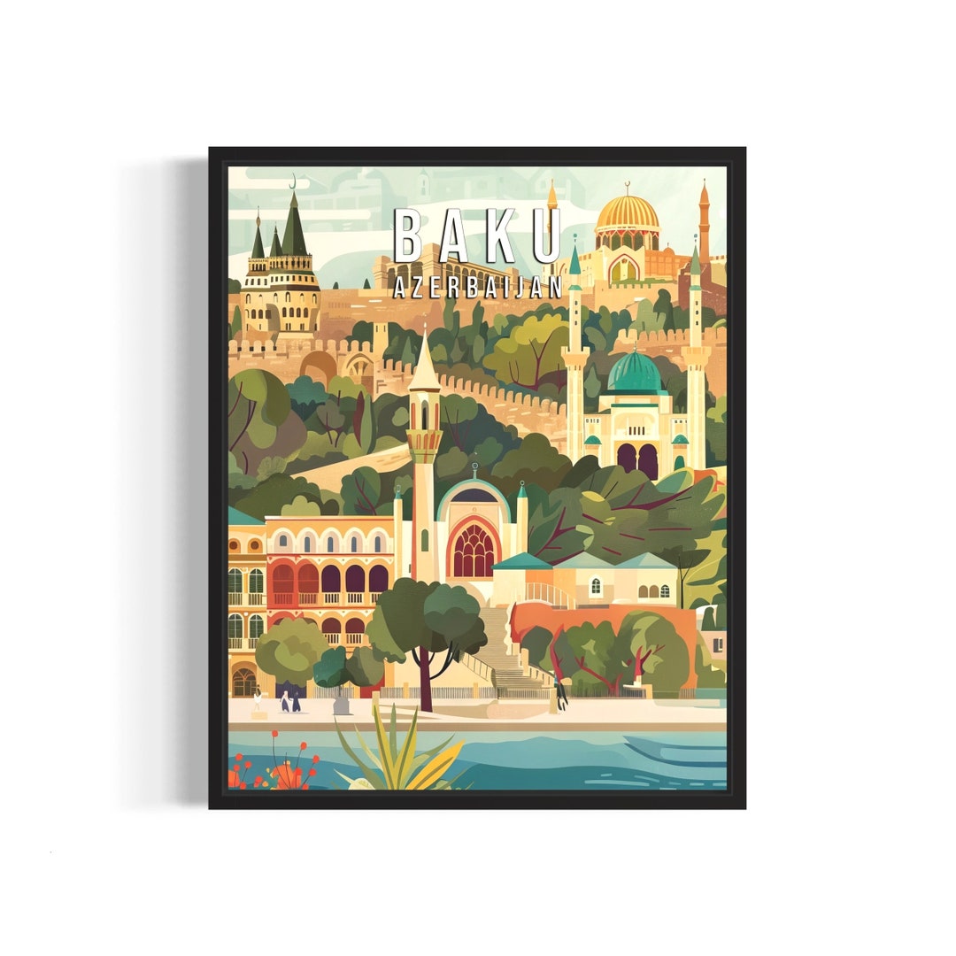 Baku Azerbaijan Poster Art Print, City Retro Vintage Painting Wall Art ...