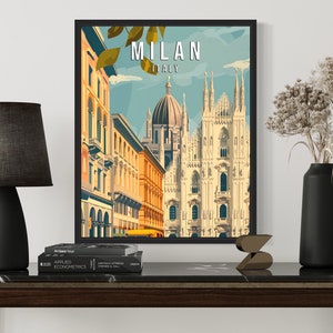 Milan Italy Poster Art Print, City Retro Vintage Painting Wall Art ...