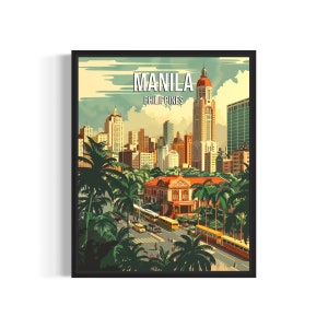 Manila Philippines Poster Art Print, City Retro Vintage Painting Wall ...
