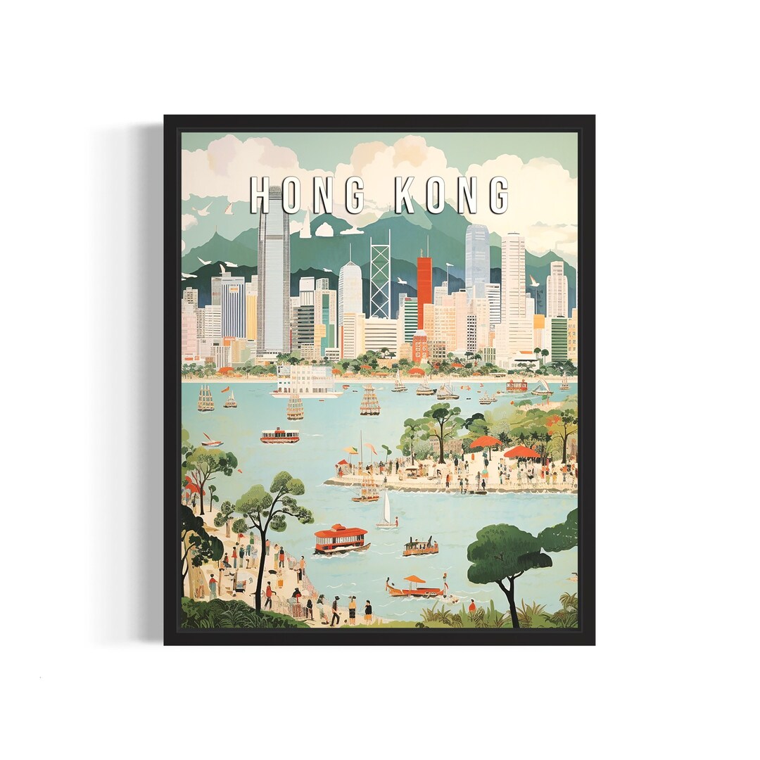 Hong Kong Poster Art Print, Famous City Retro Vintage Painting Wall Art ...