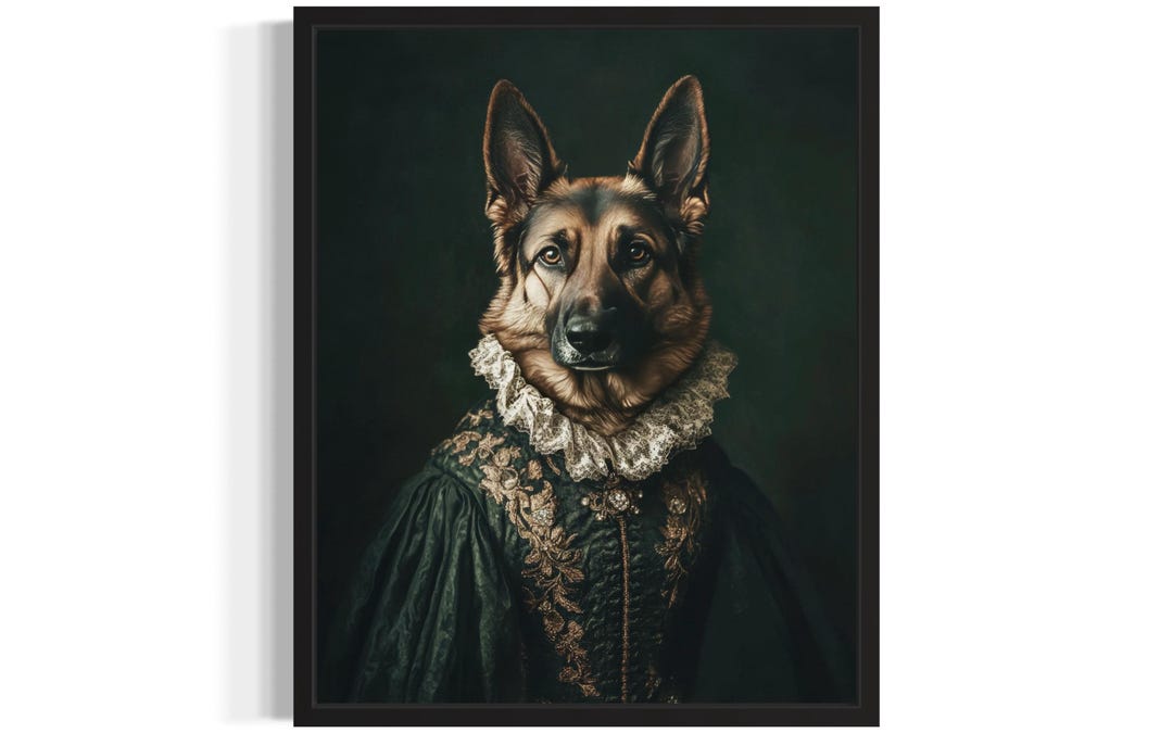 German Shepherd Victorian Queen Poster Art Print, Dog Wall Art Painting ...
