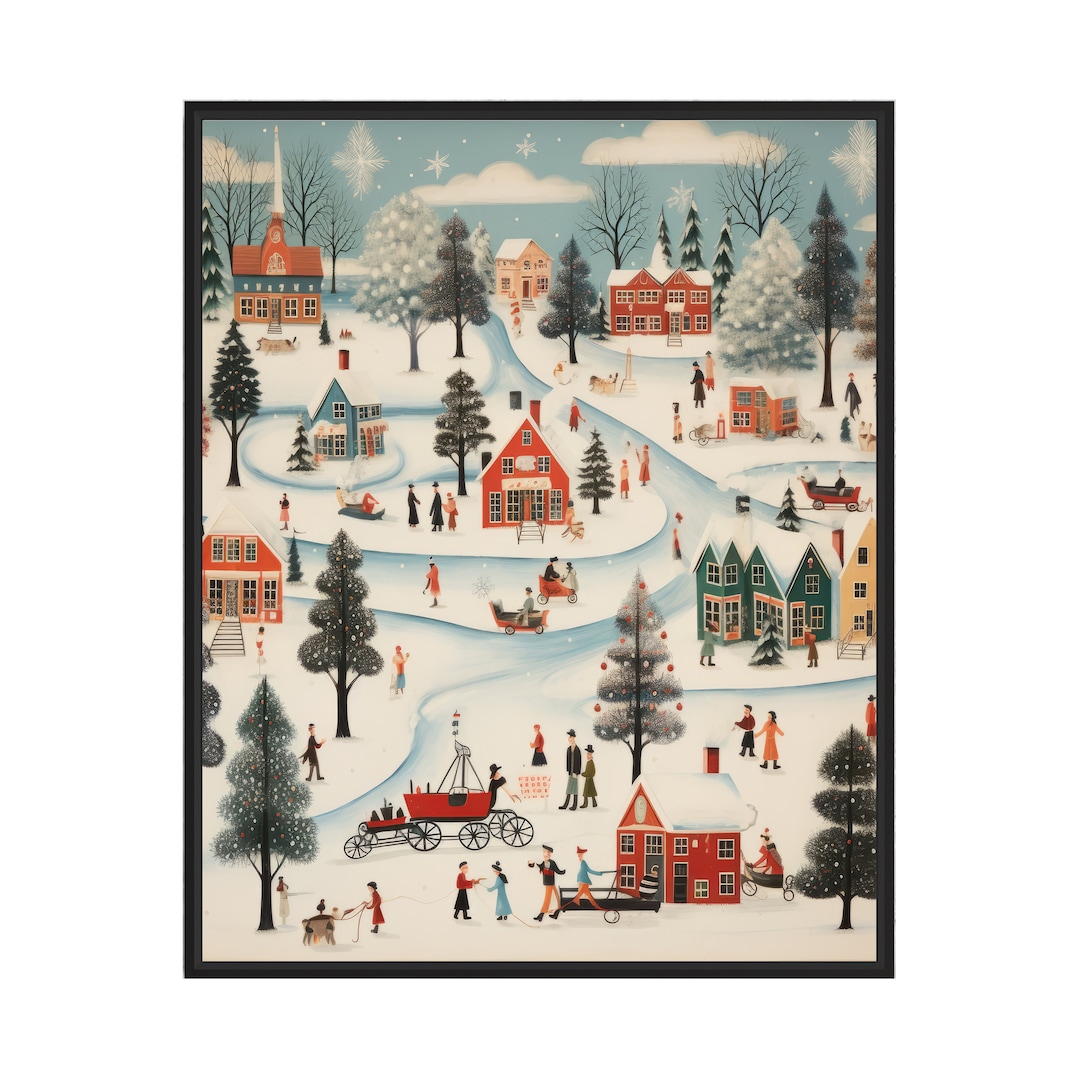 Vintage Holiday Poster Art Print, Holiday Christmas Wall Decor Painting ...