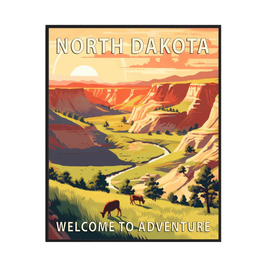 North Dakota State Scenery Poster Art Print, Retro National Park Gifts ...