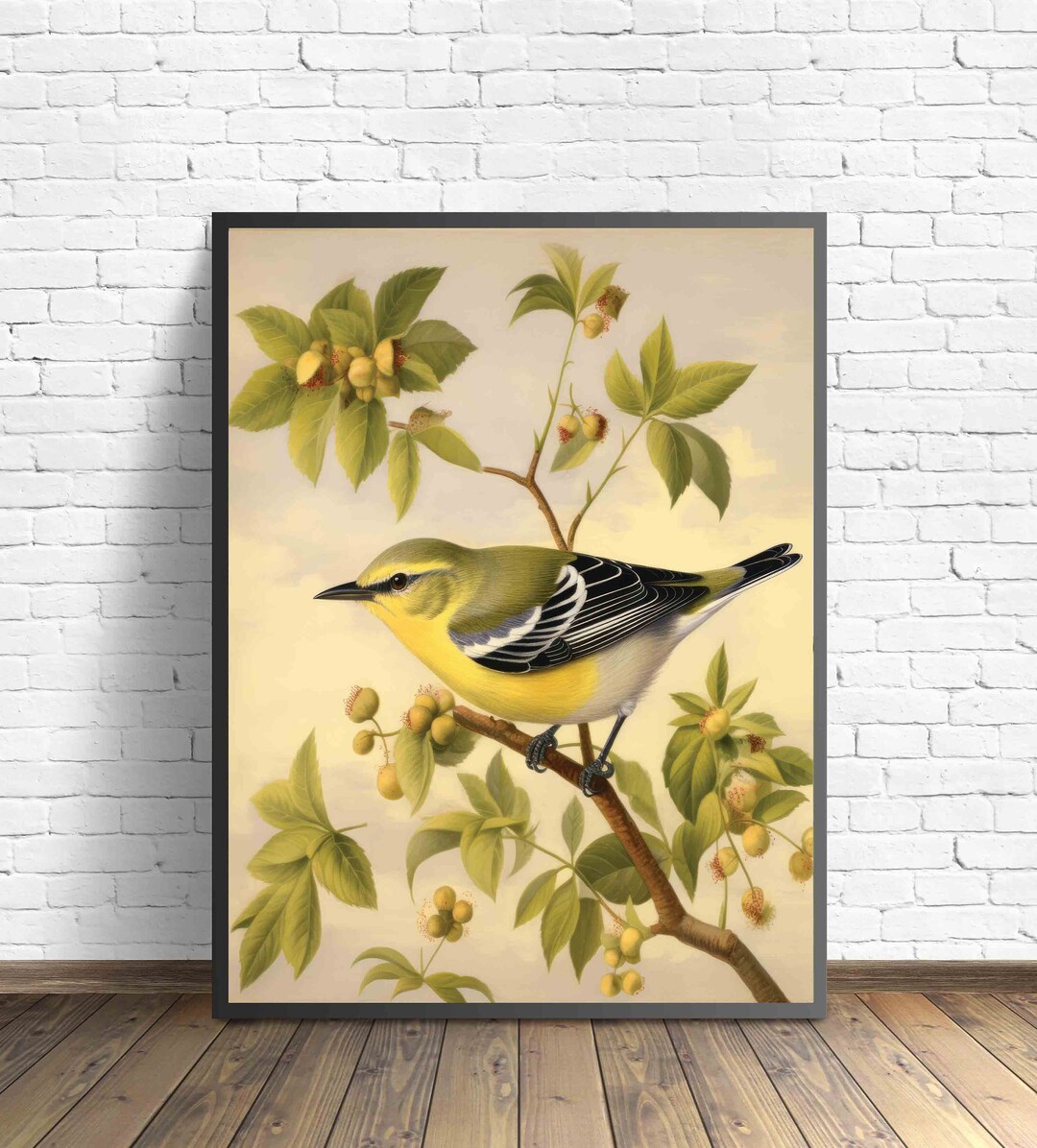 Warbler Bird Poster Art Print, Animal Retro Artwork Painting - Etsy