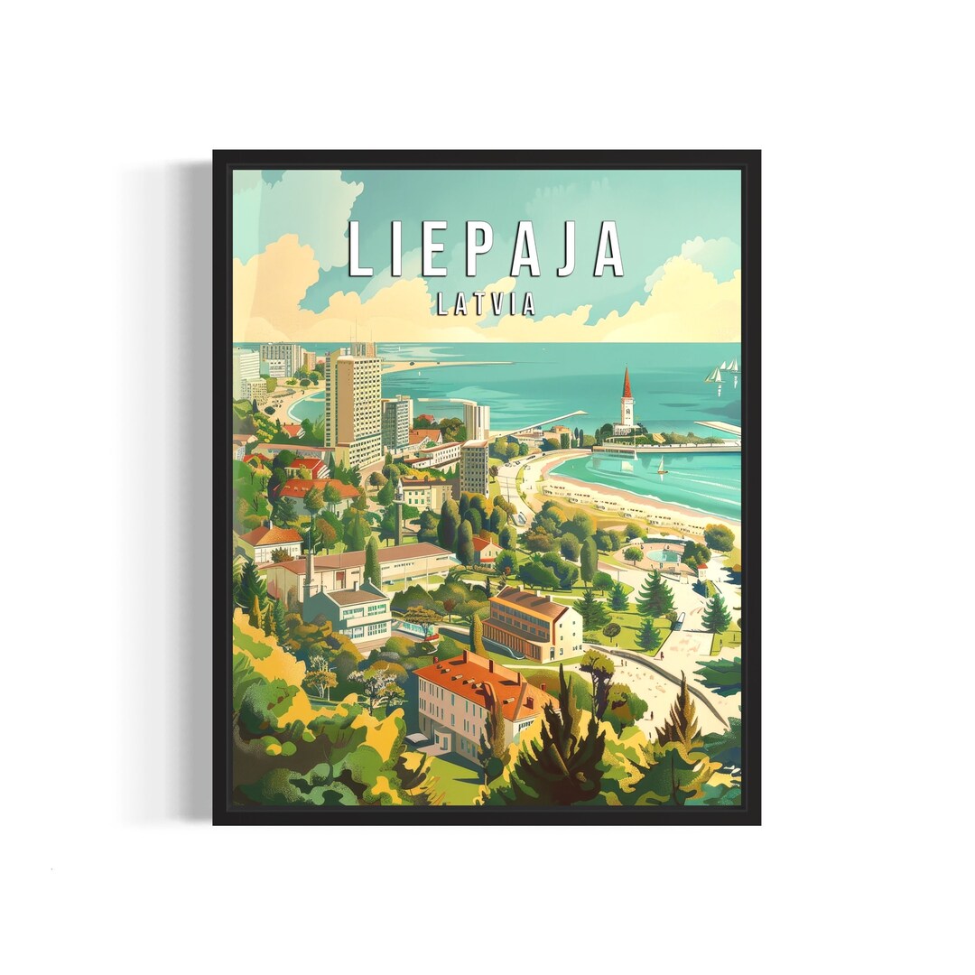 Liepaja Latvia Poster Art Print, City Retro Vintage Painting Wall Art Decor - Etsy