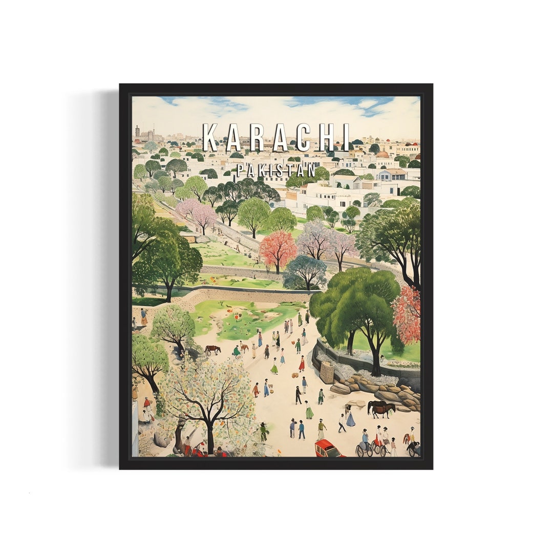 Karachi Pakistan Poster Art Print, Famous City Retro Vintage Painting ...
