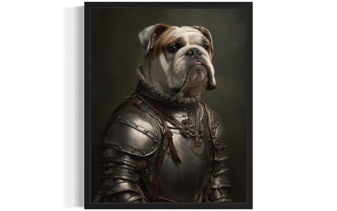 Bulldog Renaissance Knight Poster Art Print, Dog Wall Art Painting ...