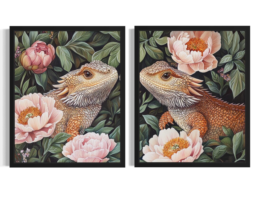 Bearded Dragons Poster Art Print (set of 2), William Morris Insects ...