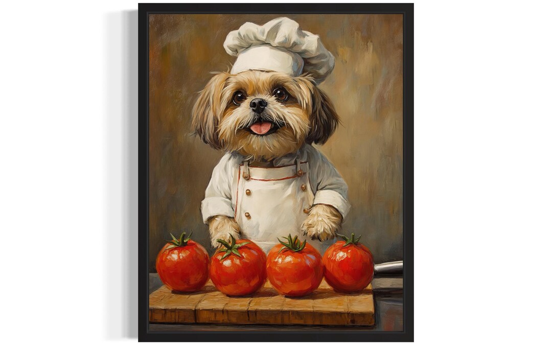 Shih Tzu Chef Kitchen Poster Art Print, Dog Wall Art Painting Picture ...