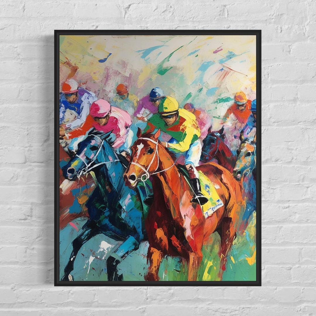 Horse Racing Abstract Painting Art Print, Colorful Abstract Wall Art ...