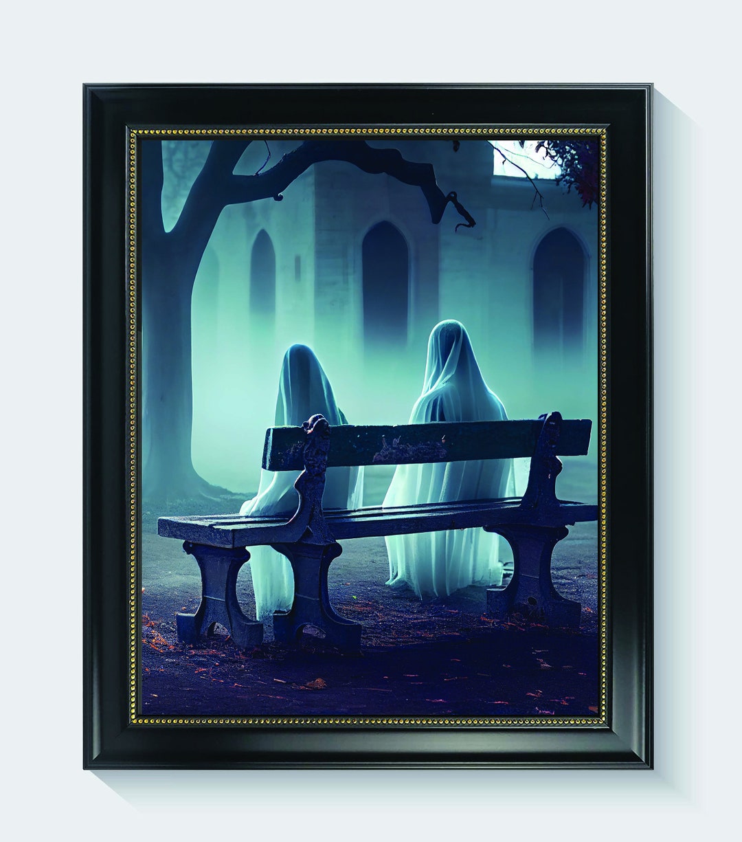 Ghosts Sitting on a Bench Poster Art Print, Gothic Wall Decor Painting ...