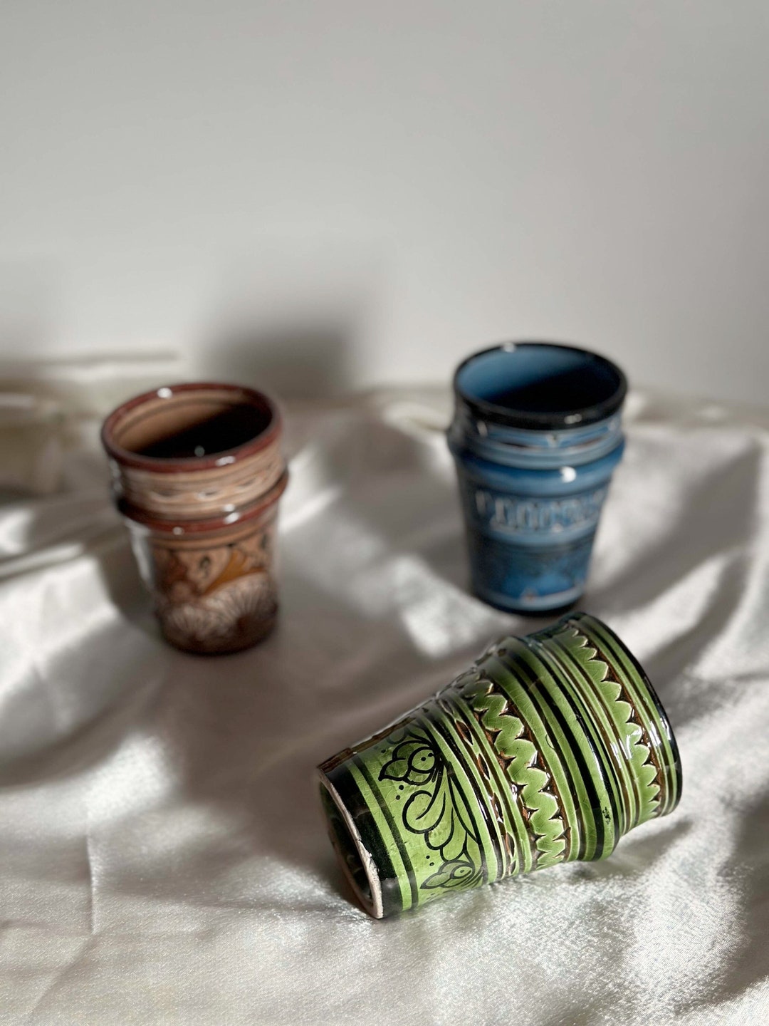 Set of 3 Moroccan Ceramic Mug, Authentic Moroccan , Ceramic Glass ...
