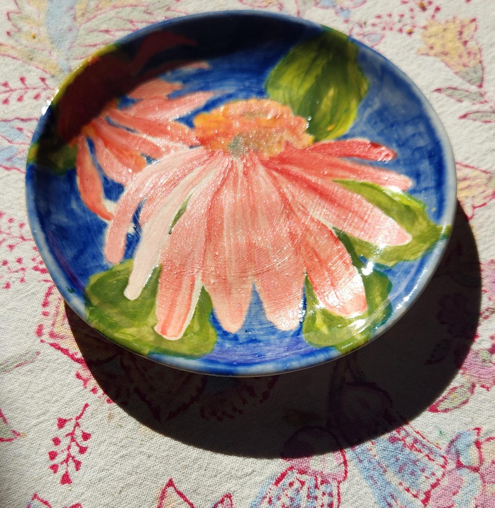 Ceramic Handpainted Cosmo Flowers Perhaps as a Teabag Dish 4 - Etsy