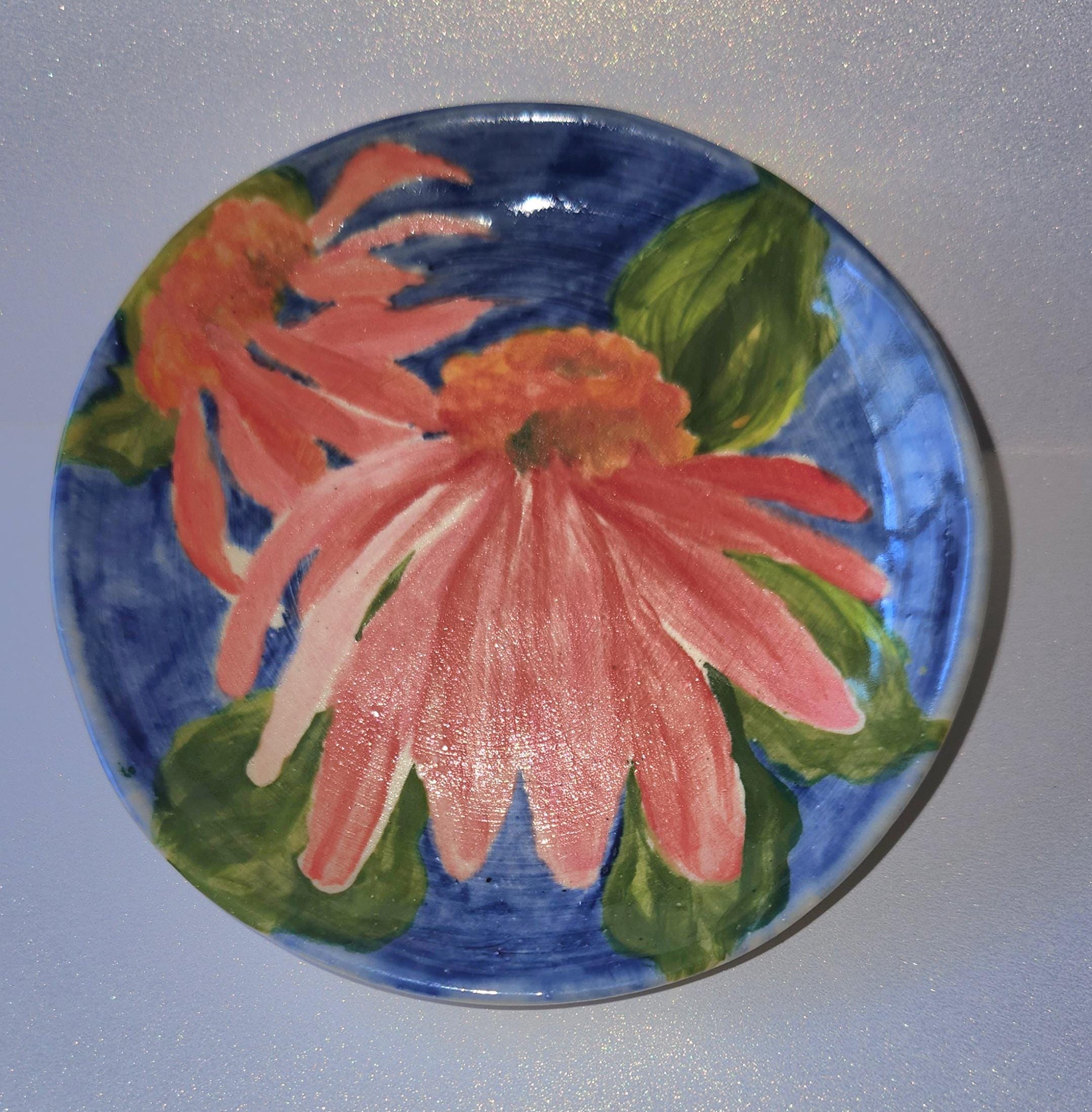 Ceramic Handpainted Cosmo Flowers Perhaps as a Teabag Dish 4 - Etsy