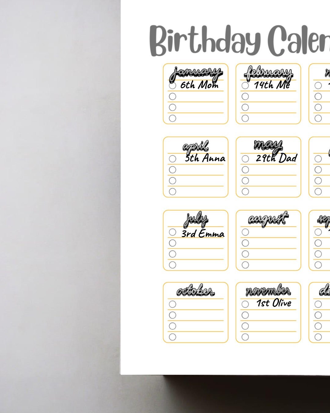 Minimalist Birthday Tracker Printable | DIGITAL DOWNLOAD | Birthday ...