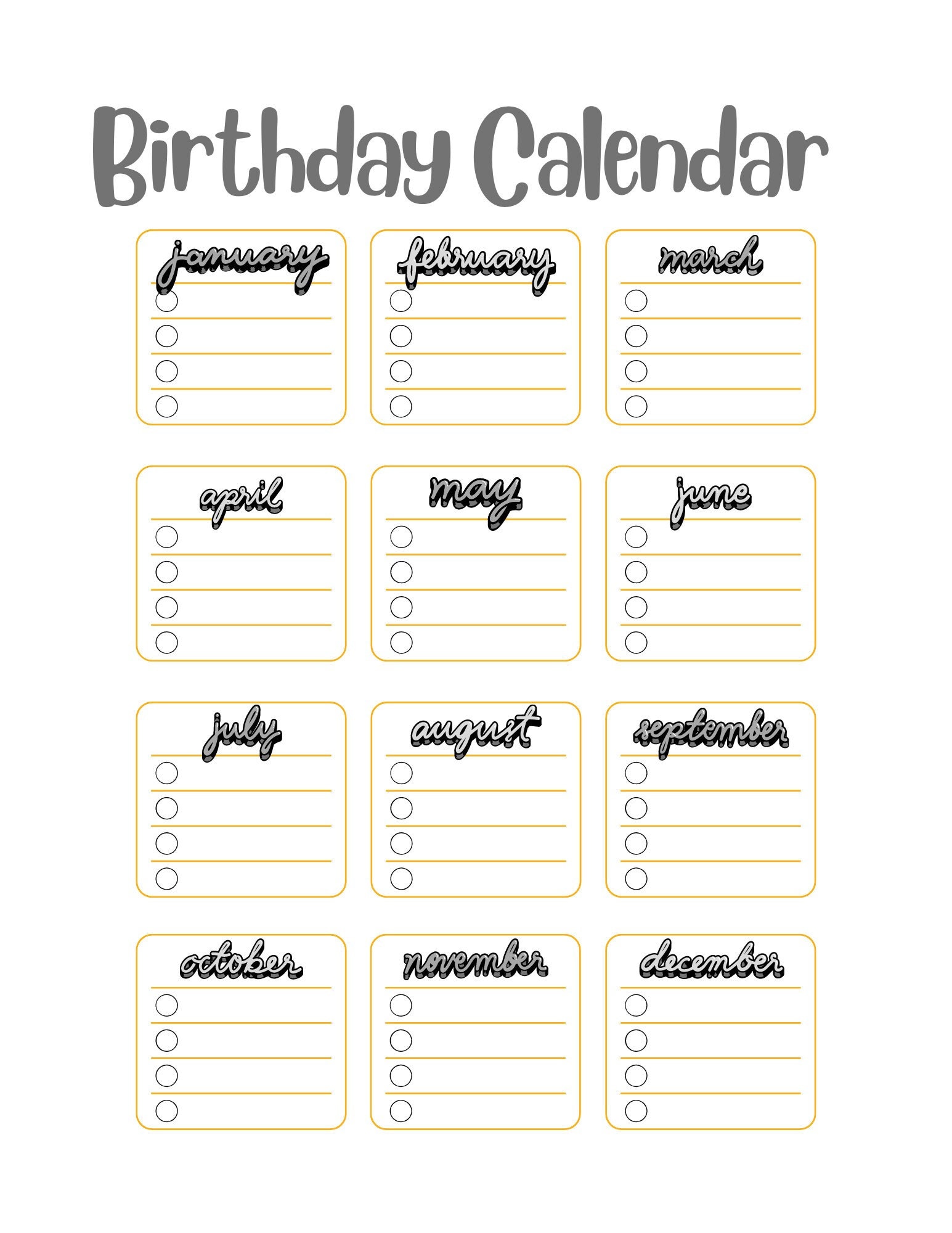 Minimalist Birthday Tracker Printable | DIGITAL DOWNLOAD | Birthday ...