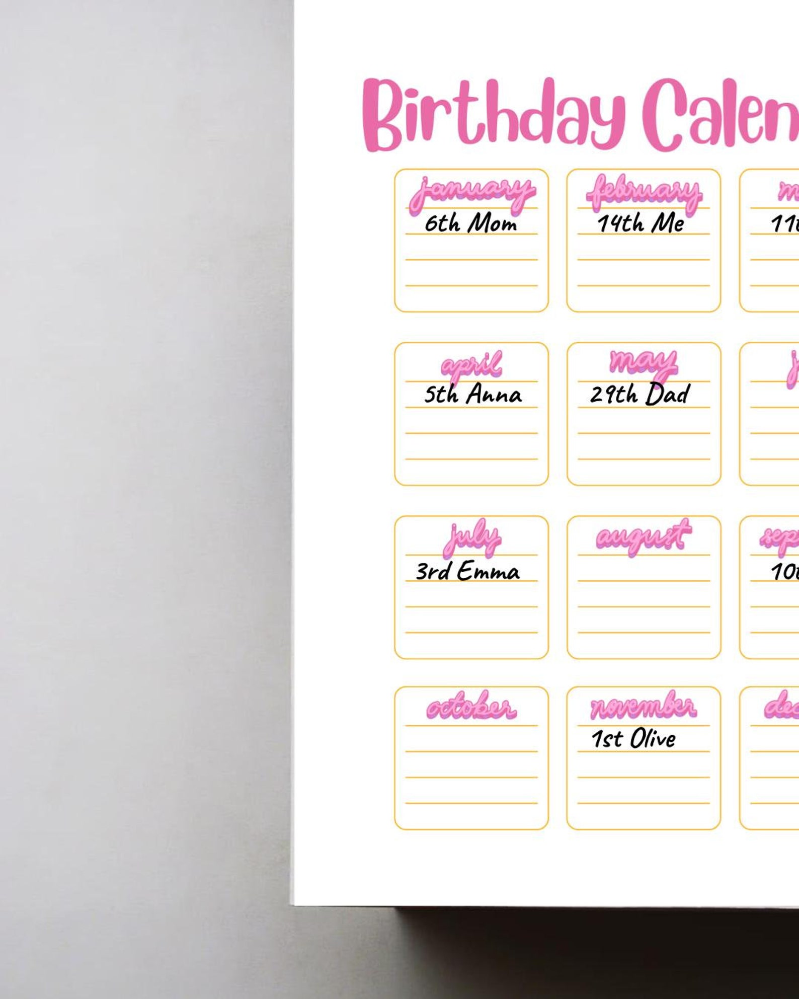 Birthday Calendar Printable | DIGITAL DOWNLOAD | Birthday Tracker | PDF ...