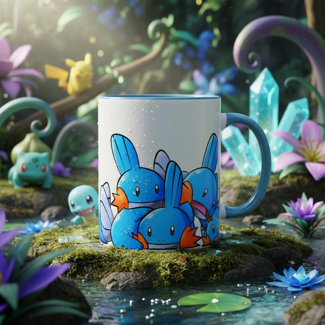 Mudkip Pokemon Mug, 11oz Coffee Cup With Colored Interior and Handle ...