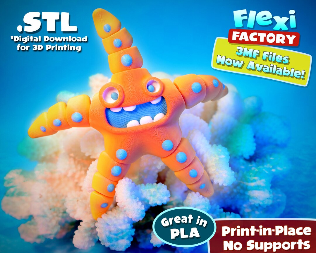 Flexi Factory PRINT-IN-PLACE Starfish - Prusa and Bambu Painted 3mf ...