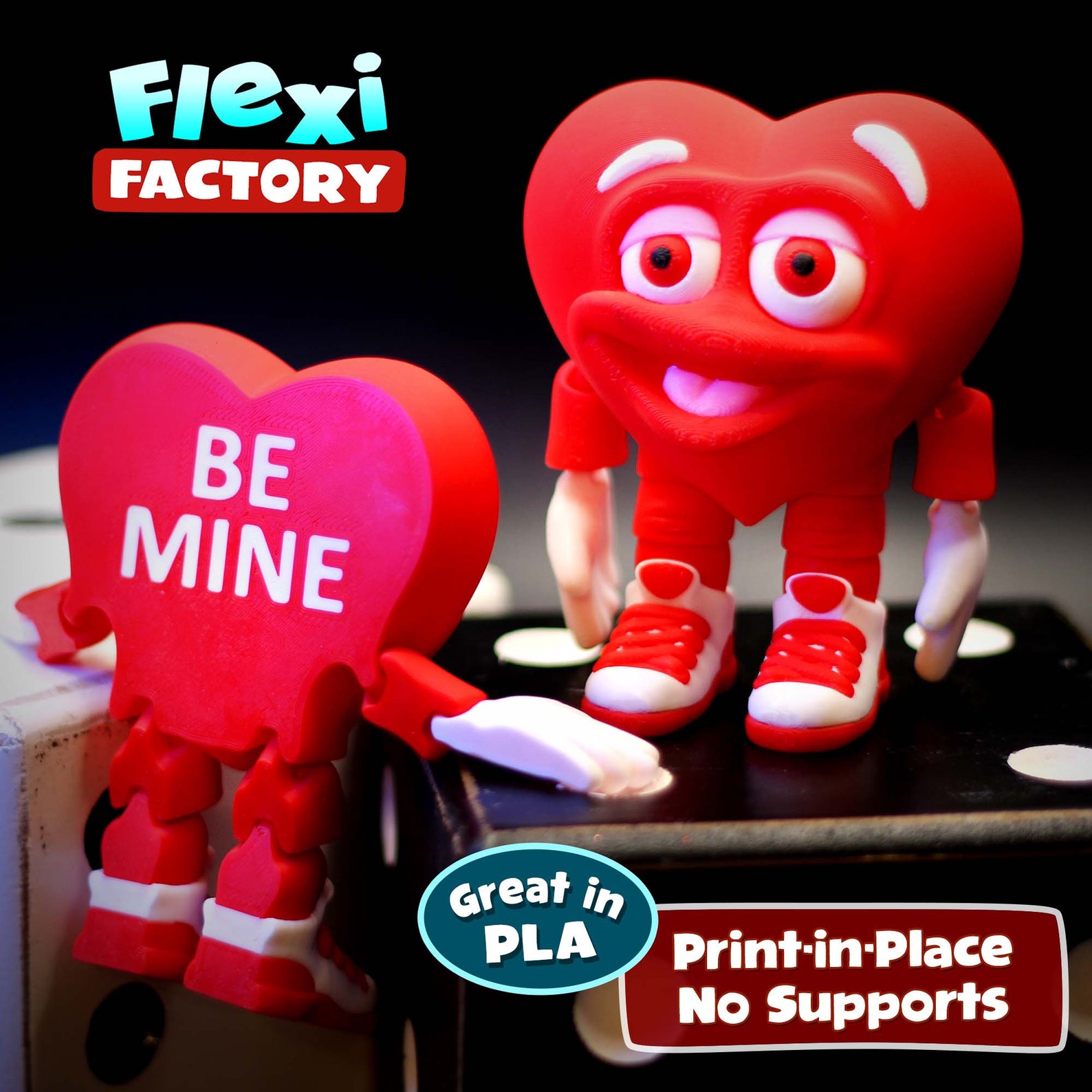 Flexi Print-in-place Herbert the Heart 3D STL and 3MF Files for ...