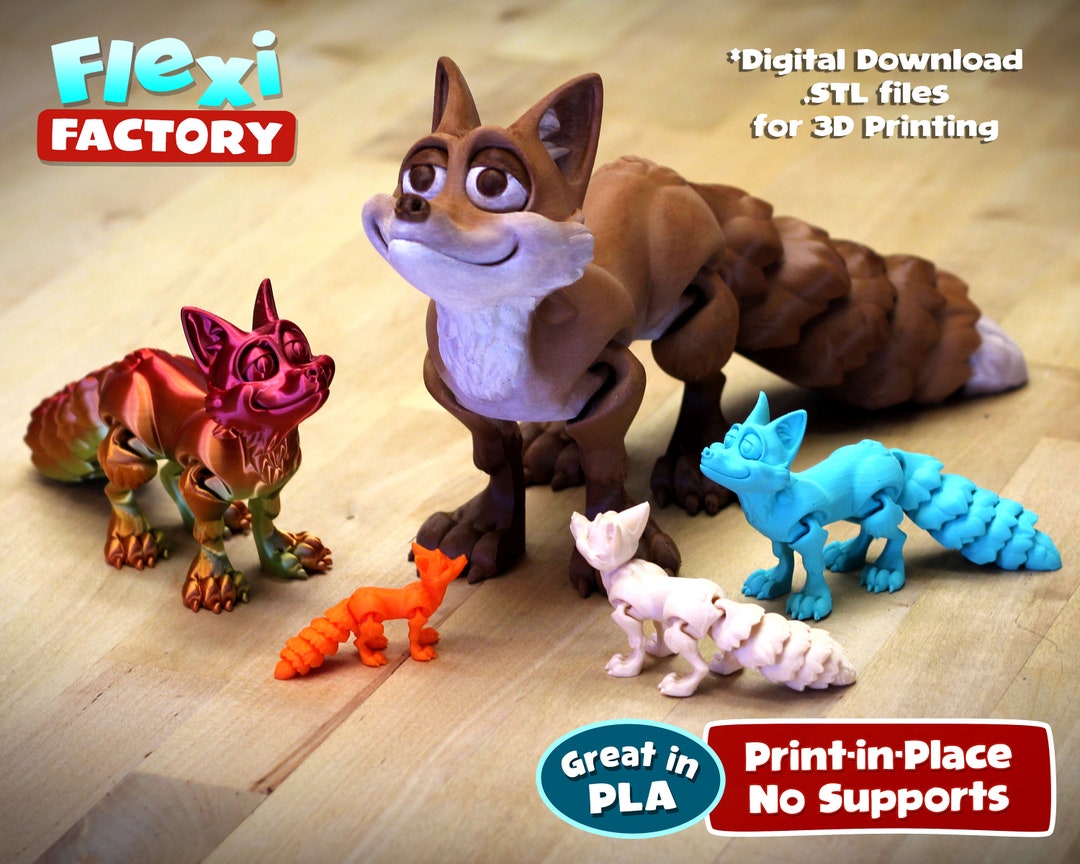 Cute Flexi Print-in-place FOX - STL File for 3D Printing: 3MF Now ...