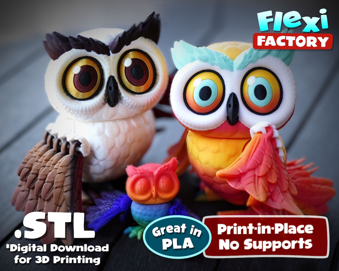 Flexi Factory Owl Print-in-place 3D STL and 3MF Files for Printing! - Etsy